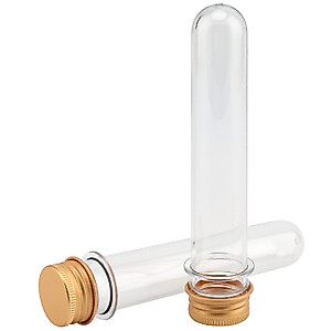 SEUNMUK 60 PCS 40ml Clear Plastic Test Tubes with Gold Caps, 140 x 25 mm Clear Bath Salt Tubes, Test Tubes for Plants, Scientific Experiments, Candy Storage, Powders, Spices