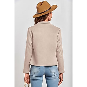 PRETTYGARDEN Women's Faux Suede Jackets 2023 Fall Clothes Long Sleeve Open Front Cropped Coat Outwear (Beige Apricot,Small)