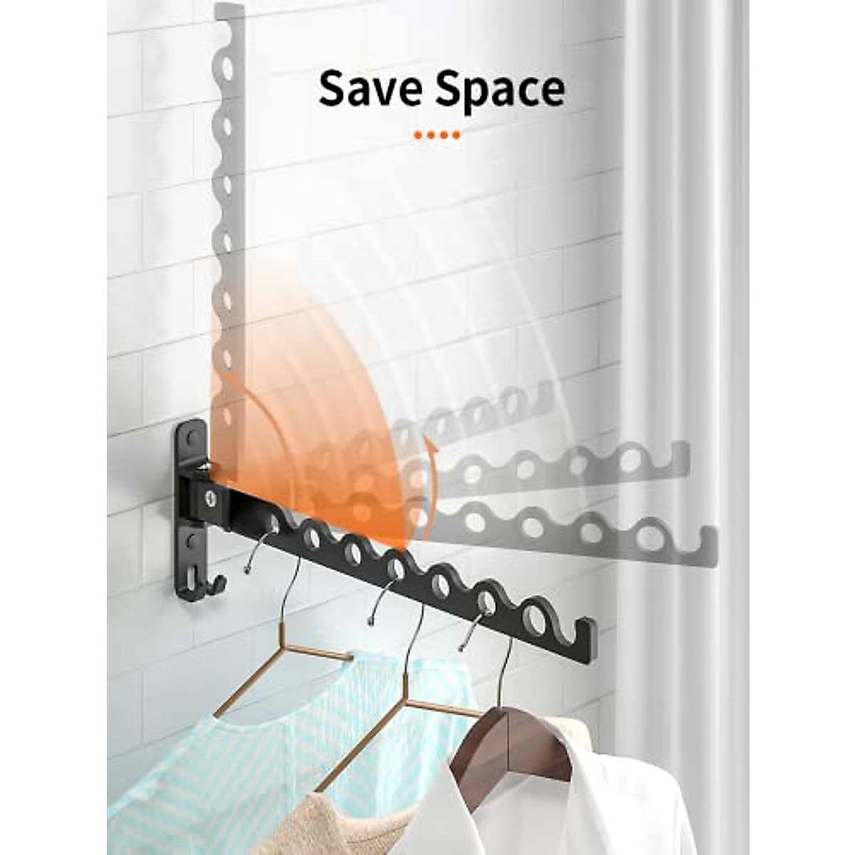 Dr.DJ Wall Mount Coat Hanger Rack, Laundry Clothes Drying Organizer Rack Garment Hooks Aluminium Retractable Folding Indoor Wall Mounted Hanger Space Saver for Laundry Room Bedroom (2 Racks) Black