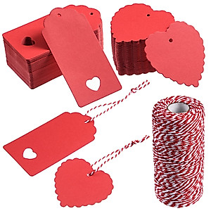 360 Pcs Valentine's Day Gift Tags Heart Kraft Paper Tags Valentine's Day Theme Hanging Name Tags Labels with String for Valentine's Day Wedding Birthday Party Wrapping DIY Supplies(Red)