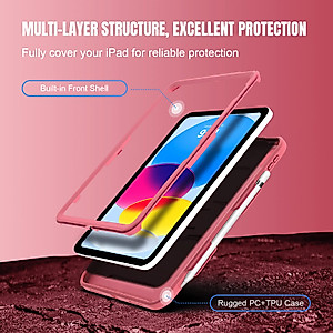 TiMOVO Case for iPad 10th Generation 2022 with Pencil Holder, Heavy Duty Shockproof Rugged Protective Cover for iPad 10th Gen 10.9 Inch, Watermelon Red