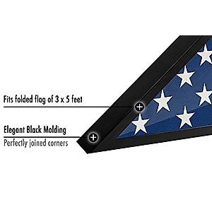 Americanflat Small Flag Case Frame - Black Wrapped MDF Wood - Fits Small Size 3x5 Folded Flag - Memorial Flag Frame Display Case for Table or Wall Display with Hanging Hardware Included