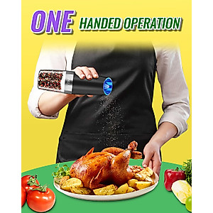 Gravity Electric Salt Ginder Pepper Grinder, Automatic Pepper and Salt Mill Grinder Battery-Operated with Adjustable Coarseness, LED Light, One Hand Operated