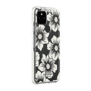 Kate Spade New York Defensive Hardshell Case for Google Pixel 5 - Hollyhock Floral Clear/Cream with Stones