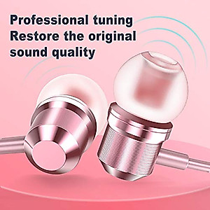 D-GROEE Earbuds Earphones, Wired Headphones in Ear, in-Ear Wired Earphone Metal Magnetic Subwoofer Mic Volume Control Gaming Headset Pink