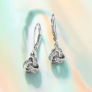 Ross-Simons Diamond-Accented Love Knot Drop Earrings in Sterling Silver