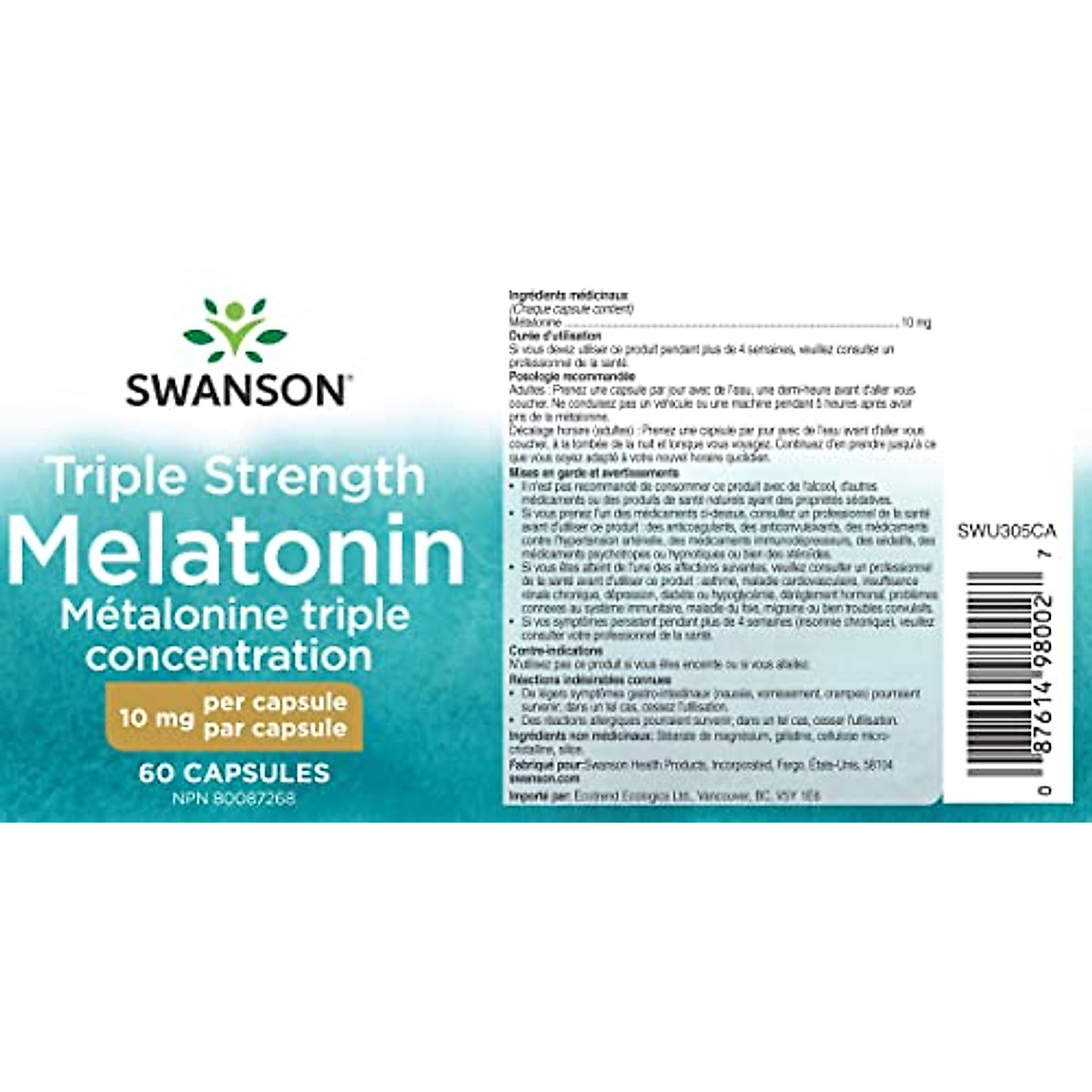 Swanson Triple Strength Melatonin - Natural Sleep Support for Disrupted Sleep Cycles - (60 Capsules, 10mg Each)
