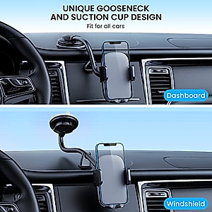 Qifutan Car Phone Holder Mount [Super Suction & Stable] Cell Phone Holder Car Universal Long Arm Phone Mount for Car Dashboard Windshield Car Mount for iPhone Fit for All Smartphones, iPhone, (Grey)