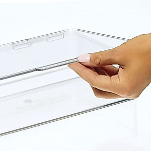 mDesign Plastic Stackable Rectangular Storage Container Bin with Hinged Lid for Organizing Kids Room, Play Room, Nursery; Holds Small Toys, Crayons, Puzzles - 4 Pack - Clear