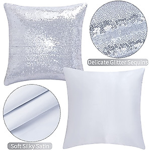 Miayon Silver Sequin Pillow Covers Square Glitter Pillow Cases Decorative Sparkling Throw Pillow Cover Cushion Case for Bed Sofa Bedroom Living Room Valentine's Day Wedding Home Decor (18"x18",4 Pack)