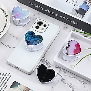 4 Pieces Phone Grip Holder Marble Heart Shape Adhesive Finger Holder Multi-Functional Marble Heart Cell Phone Widely Compatible with Most Phones Cases Phone Grip for Smartphone and Tablets