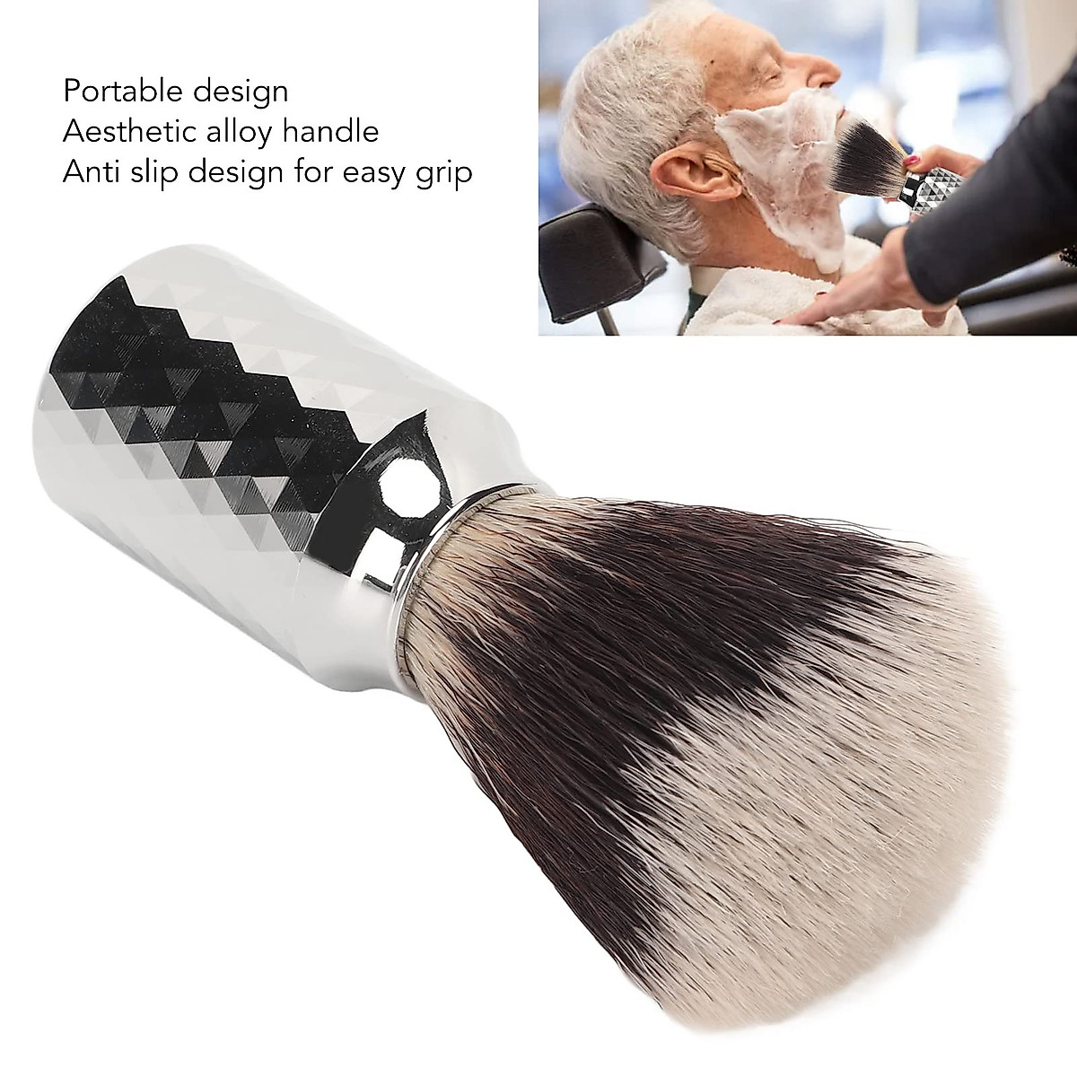 Beard Brush for Men, Alloy Handle Nylon Bristles Shaving Brush, Quick Dry Dirt Removal Mustache Men Shaving Brush for Home and Salon