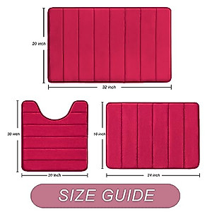 BOANKODU Christmas Bathroom Rugs Sets 3 Piece Memory Foam Non Slip Bath Mats for Bathroom Floor, Soft Washable Bathroom Mats and Rugs Sets for Toilet Shower Sink Red