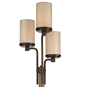 Franklin Iron Works Astoria Rustic Farmhouse Industrial Standing Floor Lamp Tree 3-Light 71" Tall Bronze Faux Wood Faux Tea Alabaster Glass for Living Room Reading House Bedroom Home Office