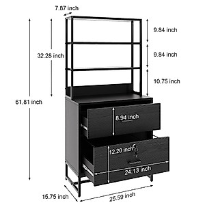 Jehiatek File Cabinets for Home Office with Lock 2 Drawer, Office Organization and Storage, Large Vertical Filing Cabinet with Bookshelf, Sturdy, Durable, Easy to Assemble and Clean (Black)