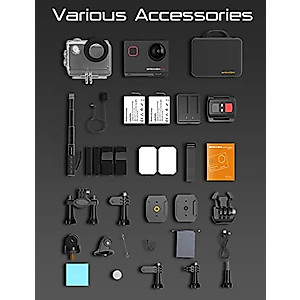 Apexcam 4K Action Camera EIS Stabilization 131FT Waterproof Underwater Camera WiFi Sport Camera Helmet Camera (Selfie Stick, Remote Control, 2 Batteries and Accessory Kit)