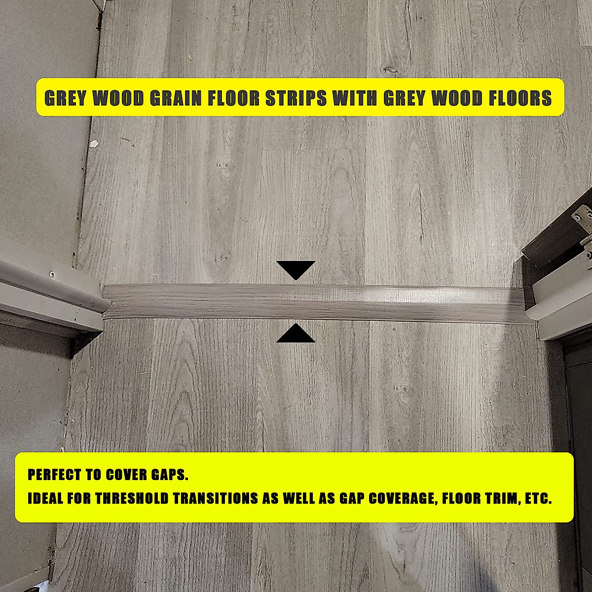DAILISEN Self Adhesive Vinyl Flat Floor Transition Trim Strip,Wood Floor Gap Cover Strips,for Laminate,Wood to Vinyl,Door,Floor Gap Cover and Joining.Wood Grain,78.7in L x 1.57in W, Grey
