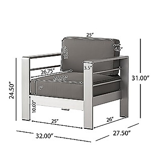 Christopher Knight Home Cape Coral Outdoor Aluminum Club Chairs with Side Table, Khaki / Silver