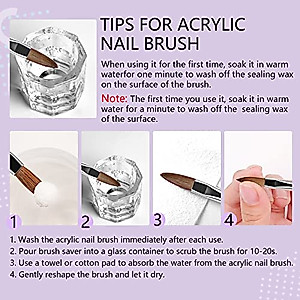 Saviland 5pcs Acrylic Nail Brush for Acrylic Powder Size 4/6/8/10/12 Professional Nail Art Brushes Set Wood Handle Nail Brushes for Acrylic Application Nail Extension Carving