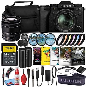 Fujifilm X-T5 Mirrorless Digital Camera with 18-55mm Lens (Black, 16783082) Bundle with Sony 64GB SF-M UHS-II Memory Card + Corel Editing Software + Graduated Color Filters + Large Camera Bag + More