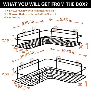 BALANDUKO Corner Shower Caddy Shelf with Adhesive Hooks, Corner Shower Shelves Shampoo Holder Bathroom Shower Shelfs, Stainless Steel Shower Caddy Corner for Bathroom Kitchen Dorm Bedroom, 2 Pack