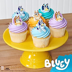 DecoPac Bluey So Much Fun Rings, Cupcake Decorations Featuring Bluey, Bingo, Bandit, and Chilli, 3D Food Safe Cake Toppers – 24 Pack
