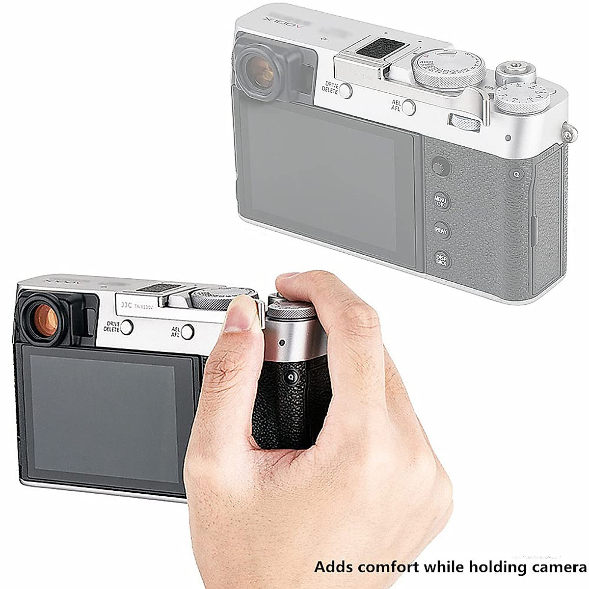 JJC Deluxe Metal Thumb Up Grip for Fujifilm X100VI Fuji X-E4 XE4 X-E3 XE3 X100V X100F X100T Thumb Rest Support Silver, Not Affected The Use of Thumb Wheel