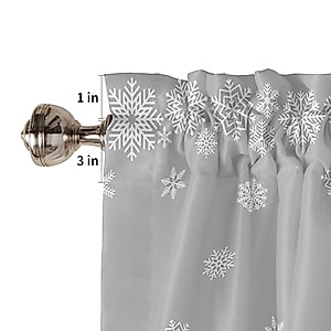 Jacekidy Christmas Snowflakes Valances for Window, Short Kitchen Curtains Valances Rod Pocket Window Valance Curtains for Living Room Bathroom Bedroom Cafe Seasonal Winter Xmas Grey Backdrop 54"x18"