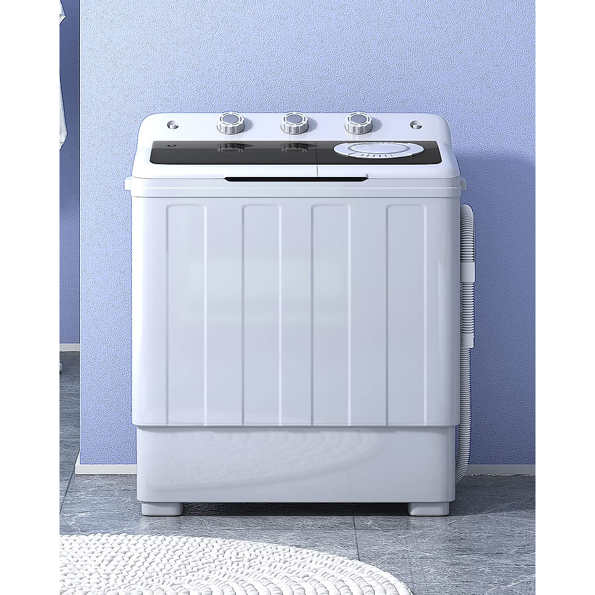 TABU 28lbs Portable Washing Machine with Drain Pump, Laundry Compact Washer Machine, Twin Tub Washing Machine, Washer and Spiner Machine for Dorms, Apartments, RVs (White & Black)