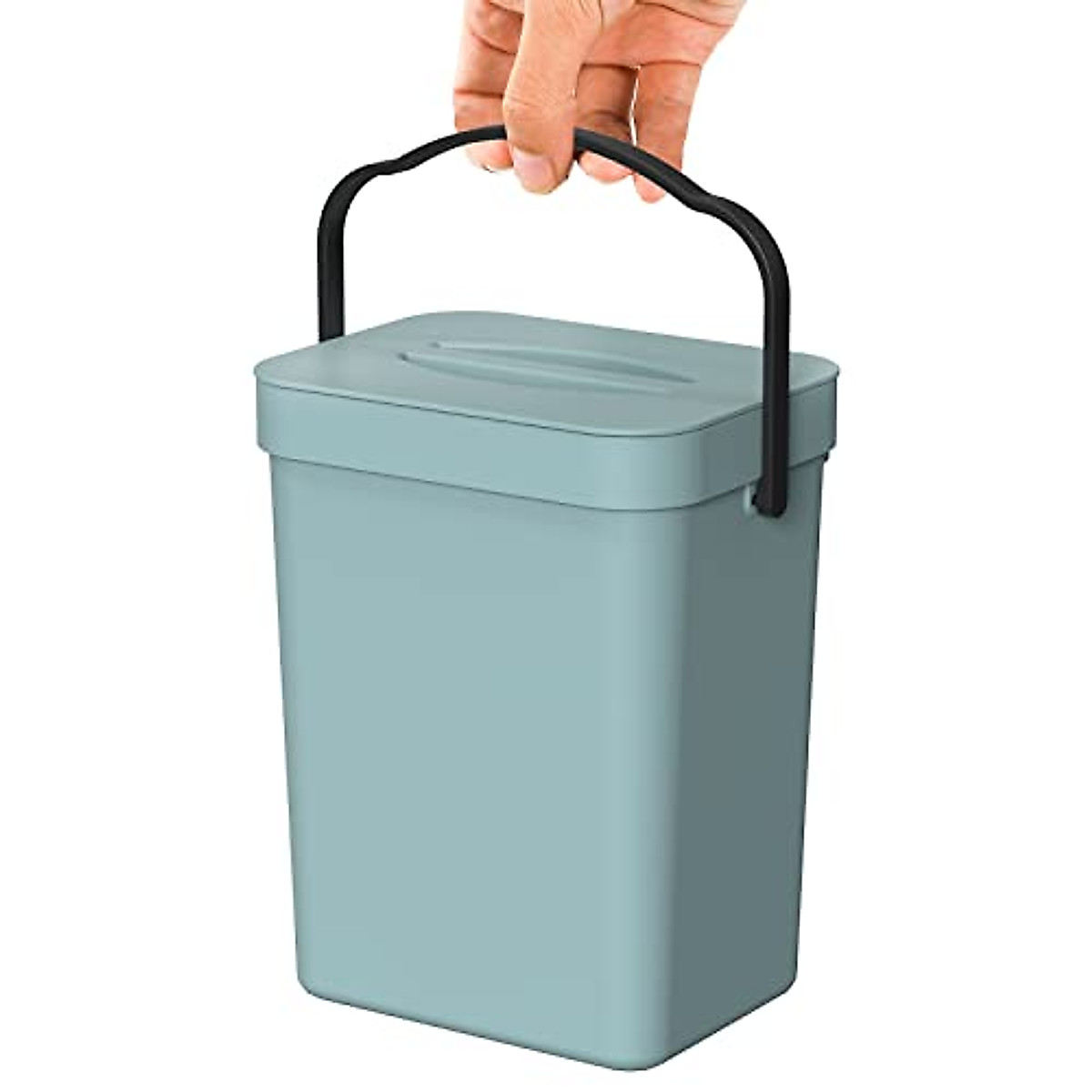 Frcctre 2 Pack Plastic Waste Bin, 3L/0.8 Gal Wall Mounted Garbage Can, Small Compost Bin with Lid for Kitchen Cabinet Door, Counter Top, Under Sink, Bedroom, Bathroom, White+Blue