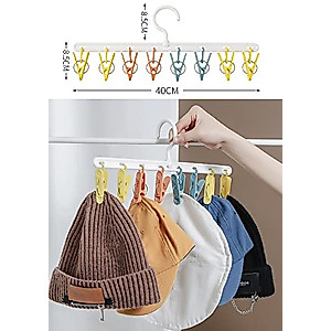 Durable Hanging Closet Organizer for Underwear Double Sided with Mesh Pockets& Hat Storage 8 Hat Storage Clips for Hat Rack for Baseball Caps Hat Organizer Holder (Gray&White, Bra&Hat Storage)