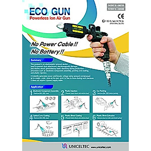 UNICELTEC ECOGUN, Power Cordless Anti Static Gun, Self generating Ionizing Air Gun, Static Eliminator