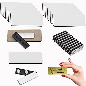 10 Pack Magnetic Name Tags, DIY Name Badges Nametags with Magnet Backing and Sublimation Tags Blank for Personalized Badges Making, Jackets,Shirts,Lapel, Office School Supplies (3 x 1.2 Inches)
