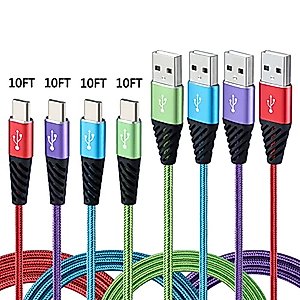 Bynccea Type C Charger Cable 10FT 4-Pack Fast Charging Cord Cell Phone Charger Nylon Braided Compatible with Samsung Galaxy S10 S9 S8 Note 10 9 Pixel LG V30