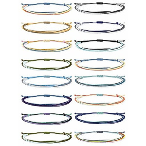 Roe Dolph 16 Pcs String Bracelets for Men Colorful Aesthetic Bracelets for Women Adjustable Surfer Wave Bracelets Pack Waterproof Handmade Ankle Bracelets Set Friendship Bracelets for Summer(Style B)