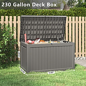 LHBGO Outdoor Storage Box, 230 Gallon Deck Box, Waterproof and UV Resistant Large Resin Storage Bin, Organization and Storage for Patio Furniture, Outdoor Cushions, Garden Tools, Lockable