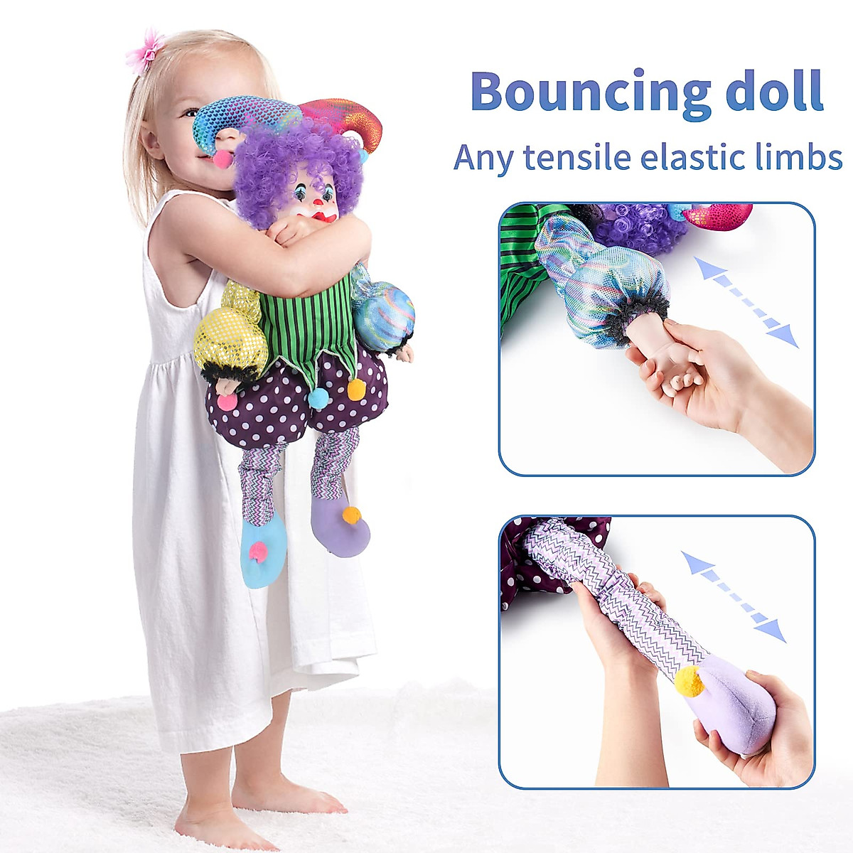 GARUNK 37.4" Plush Clown Doll - Baby Girl Birthday Gift - Cute Stuffed Toy with Retractable Arms & Legs, Purple