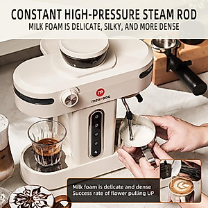 Mcilpoog AC510 15Bar Semi Automatic Espresso Machine With Grinder & Steam Wand,3-in-1 Compact Espresso Coffee Maker With 28 oz Removable Water Tank for Cappuccino or Latte,Gift for Dad(creamy white)