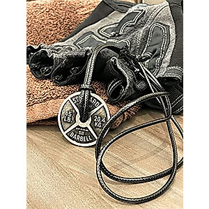 Workout Necklace For Men – Weight Plate Necklace – Dumbbell Necklace for Savages and Rough Guys – Awesome Gym Plate Necklace – Great Present for a Sport Addict – Adjustable Leather Cord