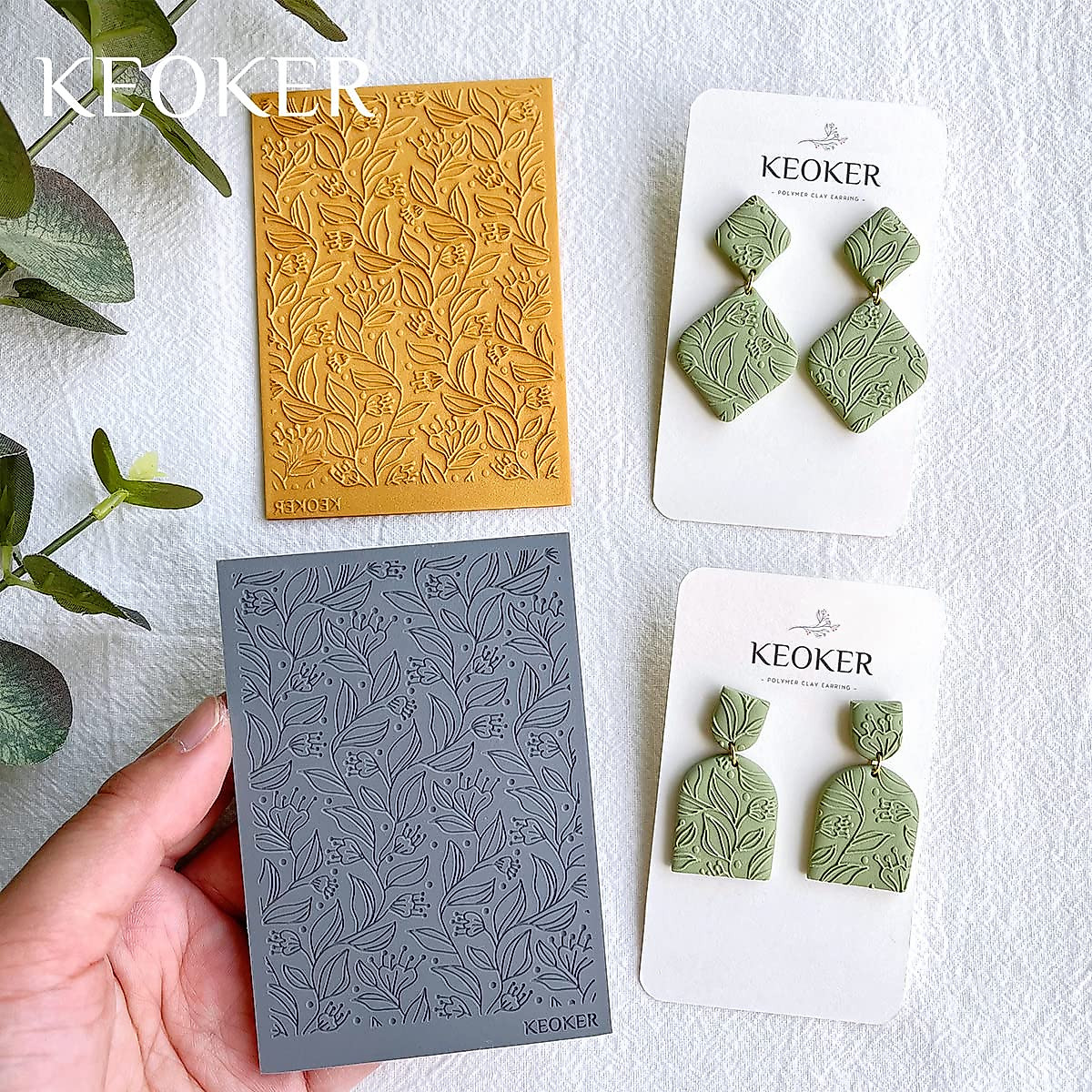 Keoker Polymer Clay Texture Sheets, Clay Texture Mat for Making Earrings Jewerly, Polymer Clay Texture Roller (No. 7 Floral)