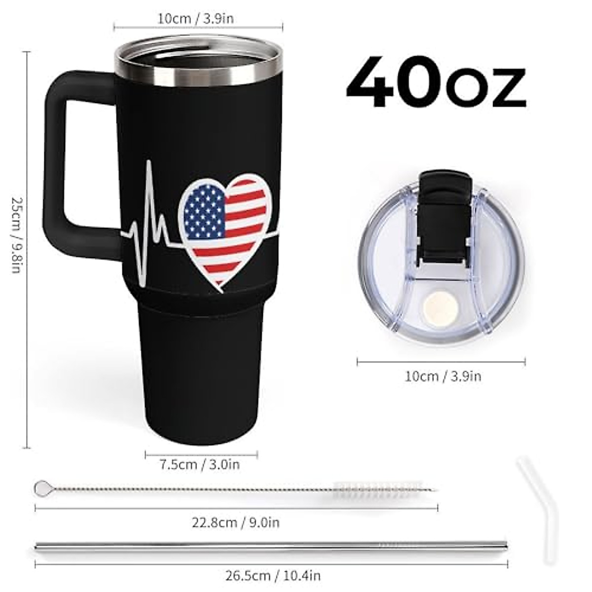 Heart America And Philippines Flag 40 Oz Tumbler with Handle And Straw Lid,Insulated Reusable Stainless Steel Travel Glass Mug 40 Ounces