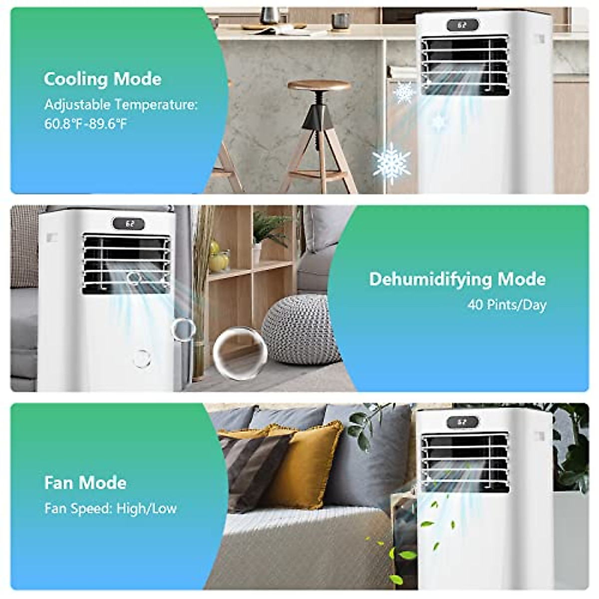 PETSITE Portable Air Conditioner, 3-in-1 AC Cooling Unit Dehumidifying, Fan & Air Cooler Function, Remote Control, Window Kit Included (8000BTU, White)
