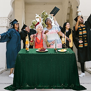 nanbowang Dark Green Sequin Tablecloth Glitter Sparkly Iridescent Shimmer for Rectangle Table Cloth 50 X 50 Table Covers Decorations for Birthday Party Supplies Event Wedding Table Skirt Decor