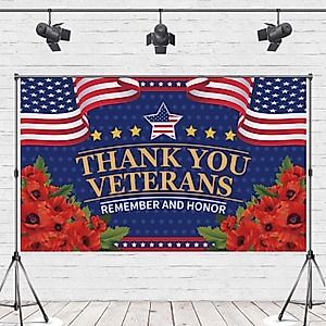 Veterans Day Decorations Photography Red Poppies Thank You Veterans Day Banner 4th of July Patriotic Fourth of July Veterans Day Backdrop Remember and Honor Decorations and Supplies for Party