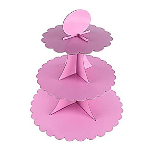 3 Tier Cupcake Cardboard Stand with Blank Canvas Design for Pastry Servings Platter, Birthdays, Dessert Tower Decorations (1 Stand) (Pink)