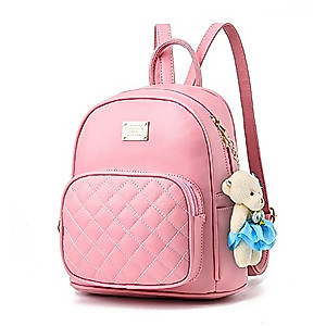 Fayland Women Teens Girls Casual Small Fashion PU Leather Backpack Purse Pink