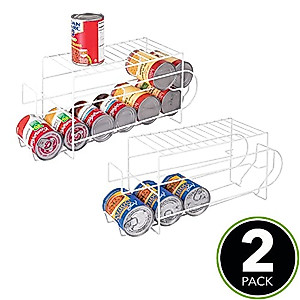 mDesign 2-Tier Metal Wire Standing Pop/Soda and Food Can Dispenser Storage Rack Organizer with Top Shelf for Kitchen Pantry, Countertop, Cabinet - Holds 12 Cans - 2 Pack - White