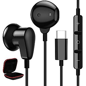 ACAGET USB Type C Headphones for Samsung Galaxy S23 S22 Ultra S21 Plus S20 FE A53 Setero Android Earphones Headset with Microphone Wired USB C Earbuds for iPad Pro Air Pixel 7 6 Oneplus 11 10T 9 Black