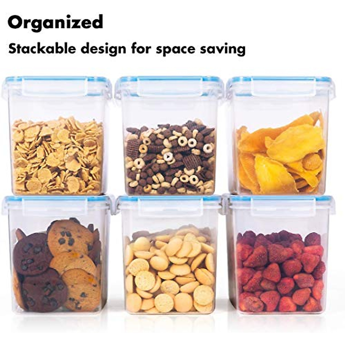 Airtight Food Storage Containers with Lids- HOOJO 6 Pcs (3.3QT / 3.6L) Plastic Containers for Flour, Cereal and Bulk Dry Food, BPA Free Storage Containers for Kitchen Pantry and Snacks, Blue