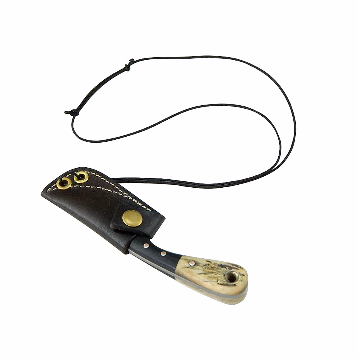 Knives Ranch Neck Knife, Small EDC Fixed Blade, Stag Handle and Fine Quality Sheath (3133-SG)